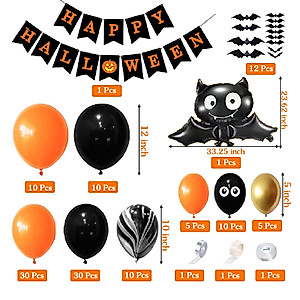 127Pcs Halloween Balloons Arch Garland Kit, Black Orange Latex Balloons Large Bat Balloon With Halloween Banner For Halloween Party Decoration, Halloween Party Supplies