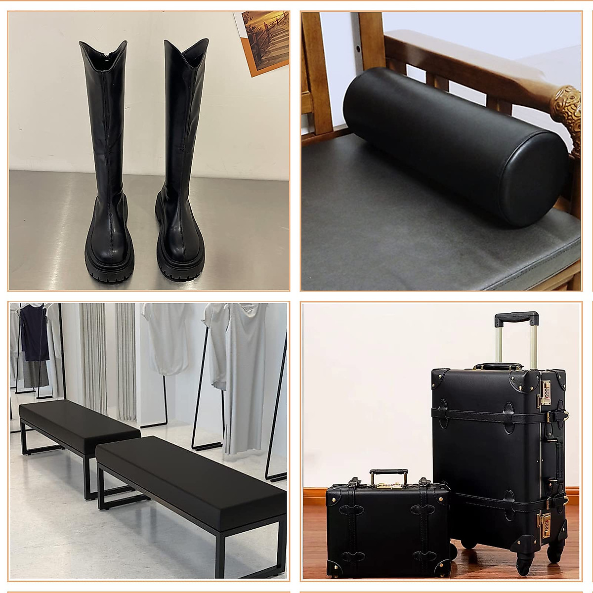 Picheng Vinyl Faux Leather Sheets: Black Smooth Faux Leather Fabric Waterproof 54" x 36" Vinyl Upholstery Leather Soft Synthetic for Upholstery Car, Bags,DIY Crafts (Black)