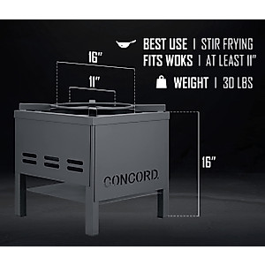 Concord Professional Single Banjo Wok Burner with Stand. Drop In Wok Edition. Up to 270,000 BTU. Great for Home Brewing, Wok Stir Fry, Turkey, Etc. (16")