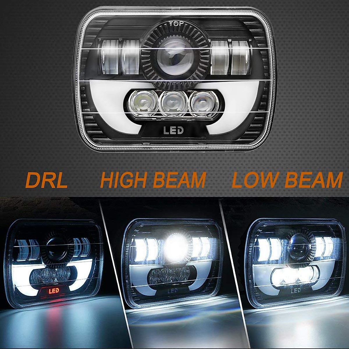 AMUNIESUN 120W Rectangle 7x6 5x7 Inch Headlights 6052 6054 H5054 H6054 Headlight DRL Hi/Low Sealed Beam H4 Plug Compatible With GMC Ford Chevy Chevrolet Cargo Van Express Nissan