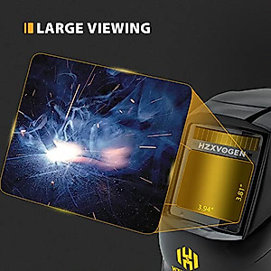 HZXVOGEN Auto Darkening Welding Helmet - 3.94”×3.82” Large Viewing Welding Hood True Color Solar/Battery Powered Welder Mask, 4 Arc Sensor Wide Adjustable Shade DIN 5-9/9-13 for SMAW, MIG, TIG, GTAW