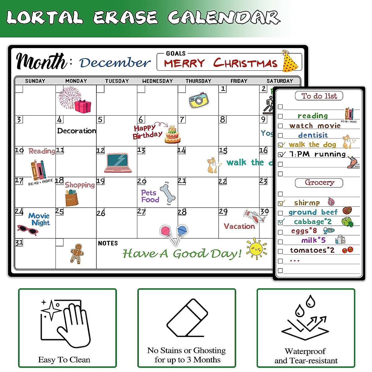 Magnetic Dry Erase Refrigerator Calendar with Markers - Monthly Fridge Calendar and Today List, Fridge Whiteboard with Back Magnet