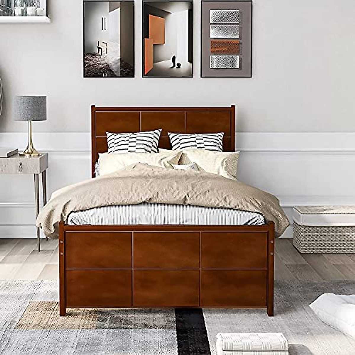 ATH-S Twin Size Platform Bed, Wood Platform Bed Frame with Headboard and Footboard, Solid Wood Legs, Wood Slats Support, No Box Spring Needed, Easy Assembly, Platform Bed Frame for Kids Teens Adults(W