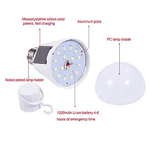 MOUMOUTEN Solar Panel LED Bulb, E27 with Ip65 Portable Waterproof Outdoor 6500k Tent Lighting Bulb, LED Light for Outdoor Camping Hiking(12W)