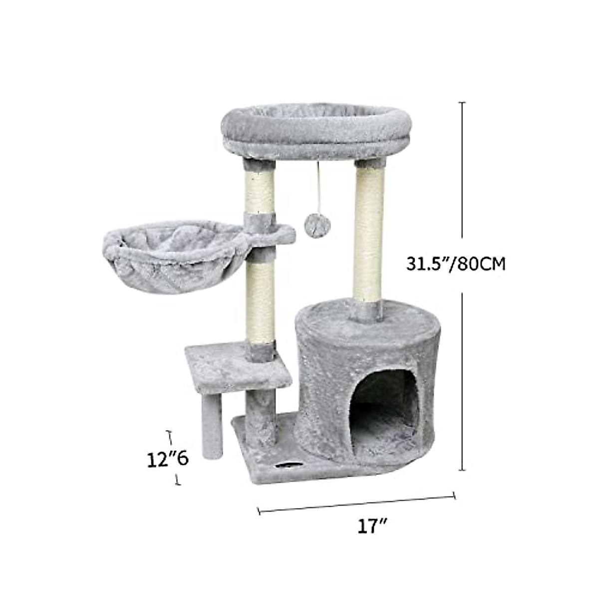 KIYUMI Cat Tree Cat Tower Condo with Sisal Scratching Post for Indoor Cats Cat Tree Cat Furniture with Hammock Perch and Kitten Ball Toys, Multi-Level Pet Activity Center