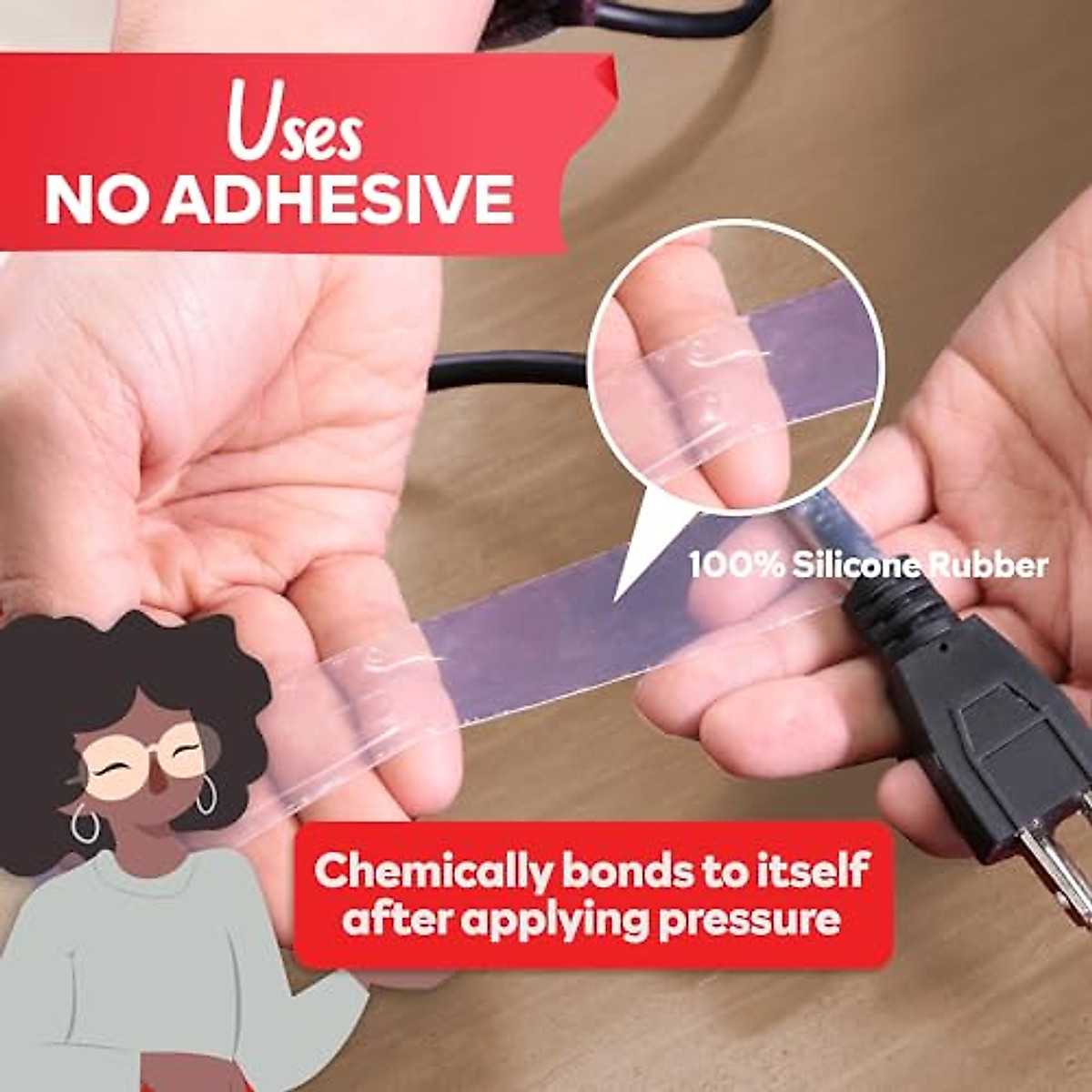 XFasten Self Fusing Silicone Tape for Plumbing Clear 1" X 36-Foot Non-Adhesive Leak Seal Tape Waterproof, Silicone Grip Tape, Rubber Tape Thick for Pipe, Hose Repair Tape, Stop Leak Tape