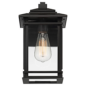 John Timberland North House Mission Outdoor Wall Light Fixture Matte Black Metal 12" Clear Glass Panels Shade for Exterior House Porch Patio Outside Deck Garage Yard Front Door Garden Home