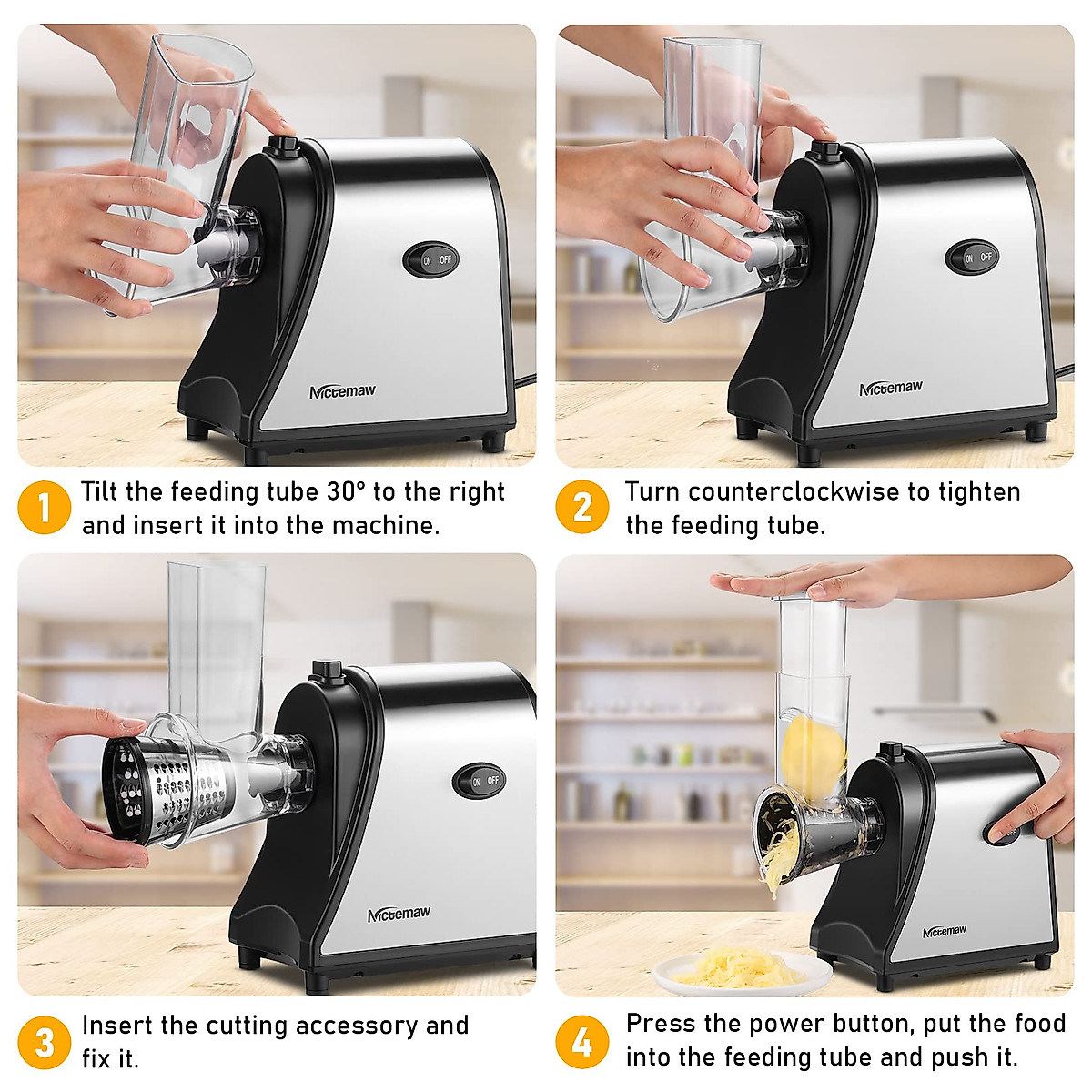 Homdox Electric Cheese Grater, Salad Maker, 250W with 5 Stainless Steel Attachments