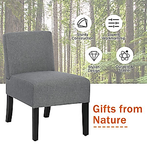 Haiput Wam Accent Chair Armless Chair Corner Chair Slipper Chair Victorian Style, Modern Small Accent Chairs for Livingroom Bedroom Office Small Spaces with Solid Wood Legs (Grey)