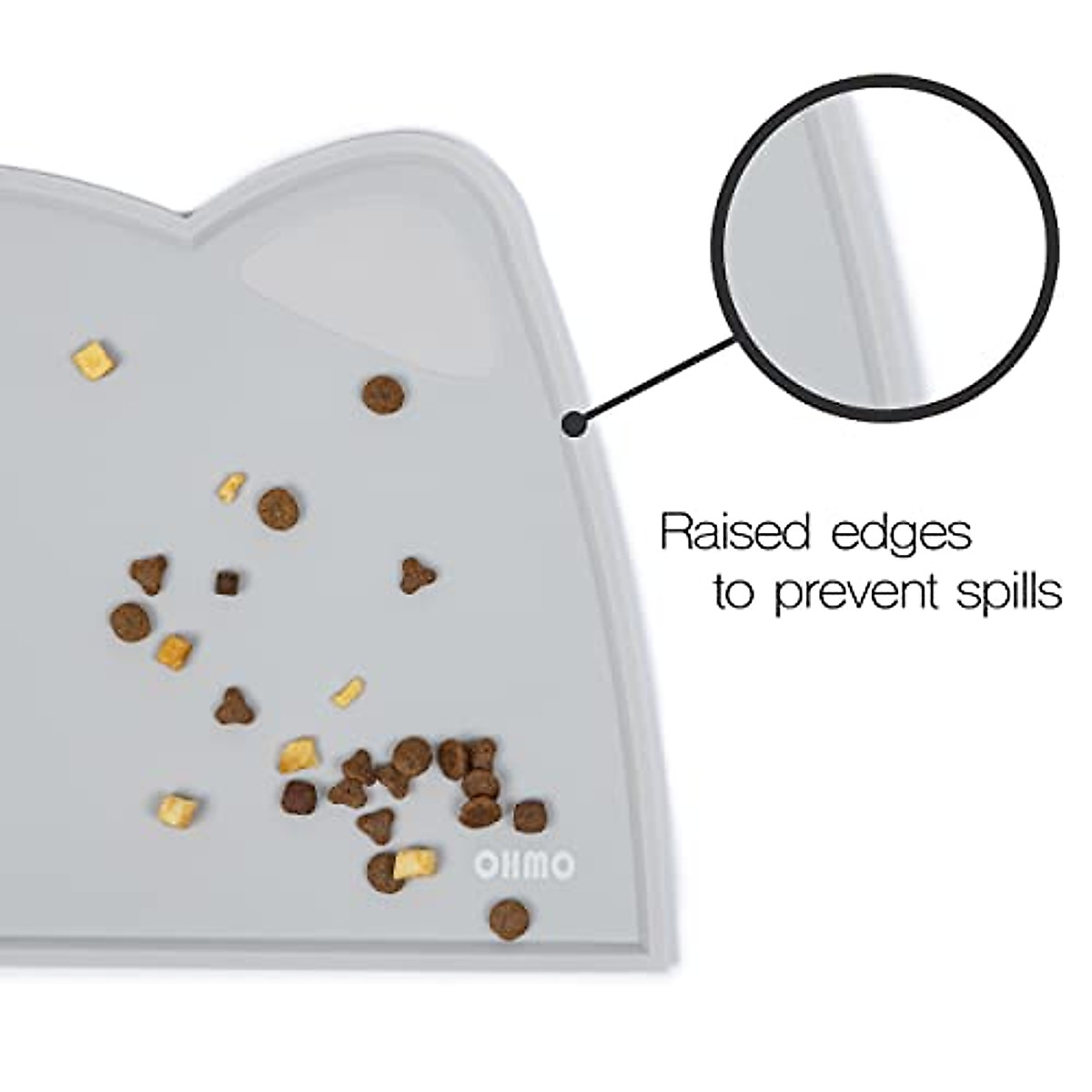 OHMO - Cat Food Mat, Silicone Pet Feeding Mat for Floor Non-Skid Waterproof Dog Water Bowl Tray, Easy to Clean Pet Placemat (Ash, 18 * 9.8&#039;&#039;)