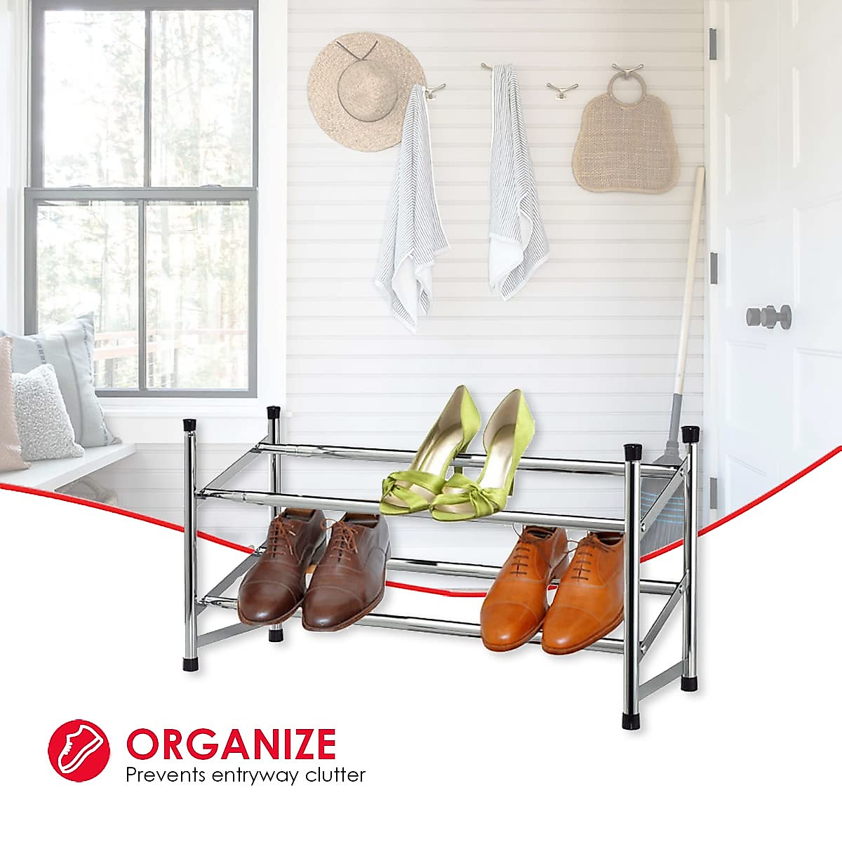 Home Basics Shoe Rack, 2-Tier, Chrome