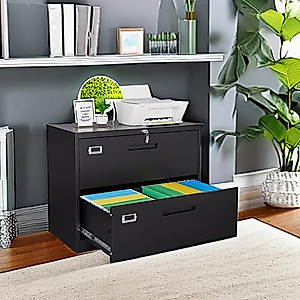 Letaya Metal Lateral File Cabinets with Lock,2 Drawer Steel Wide Filing Organization Storage Cabinets,Home Office Furniture for Hanging Files Letter/Legal/F4/A4 Size (Blcak-2 Drawer)