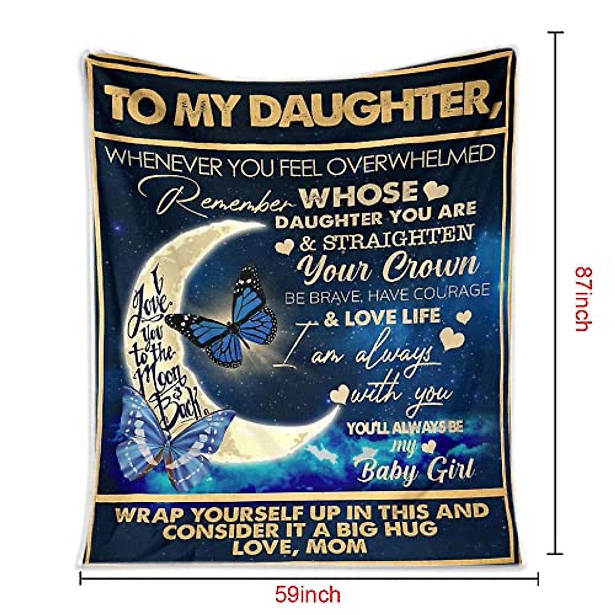 WOLMAZEN to My Daughter Blanket from Mom, Butterfly Blanket to My Daughter Blanket Gifts forBirthday Anniversary Christmas Wedding Graduation Gifts