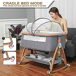 Mereryi Baby Bassinets Bedside Sleeper for Baby,Bassinet Bedside Sleeper with Wheels,Storage Basket,Mosquito Nets,Easy to Assemble Bassinet for Newborn/Infant,Adjustable Bedside Crib,Portable Baby Bed