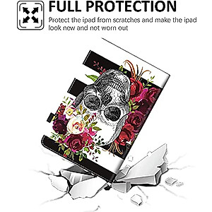 Case for All-New Fire HD 10 & Fire HD 10 Plus Tablet (10.1", 11th Generation, 2021 Release), Slim Folio Stand Soft Protective Cover with Smart Auto Wake/Sleep, Skull Flower + Coasters