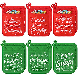 12 Pieces Christmas Pot Holders with Pocket Red Pocket Pot Holder Kitchen Hot Pad Oven Mitts Farmhouse Hot Potholders Cookie Bag Kitchen Cooking Baking