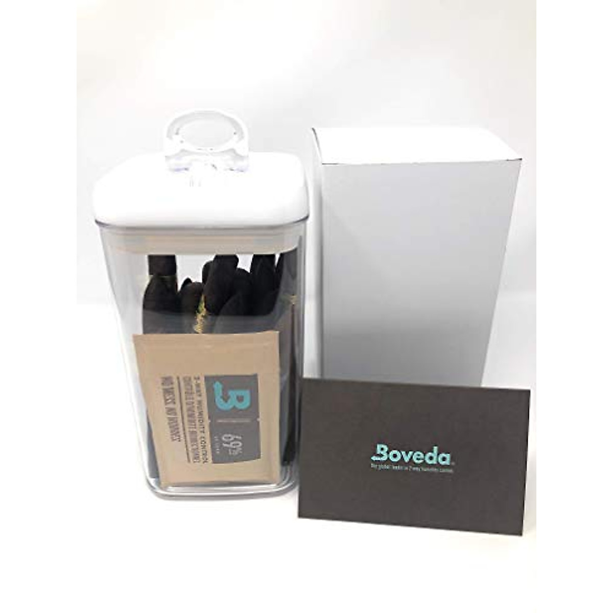 Easy Open Acrylic Cigar Humidor Jar Including The Boveda 69% 2-Way Humidity System, 25 Cigar Capacity (Square)