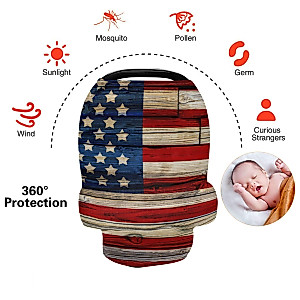 Baby Carseat Cover Canopy Breastfeeding Cover - Old Painted American Flag Nursing Cover Blanket Breathable Baby Girl Stroller Cover Baby Shower Gifts for Girl Boy