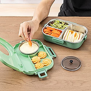 VANDHOME Bento Lunch Box Stainless Steel with Utennsil & Bag - 3 Compartment 37oz Compact Lunch Containers, BPA-Free, Dishwasher Freezer Safe - Blue