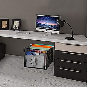 Samstar 2 Pack File Folder Box, Mesh Metal File Crate Organizer Box Hanging File Holder Rack Frame, Letter Size, Black