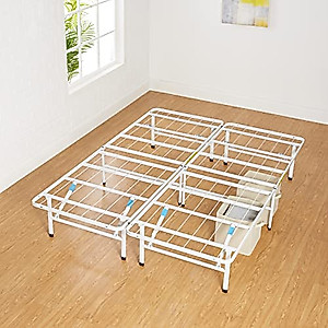 Amazon Basics Foldable Metal Platform Bed Frame with Tool Free Setup, 14 Inches High, Queen, White