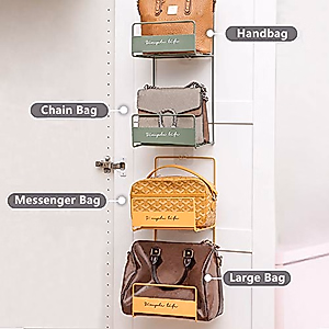 Kelendle 2 Tiers Metal Handbag Hanger No Drilling Hanging Purses Organizer Rack Bags Storage Holder for Cabinet Closet Door, Green
