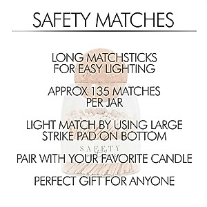 Decorative White Safety Wooden Match Holder | Cute Glass Bottle Jar for Lighting Candles | Premium Long 3” Bulk Long Matchsticks | 135 Matches in Cloche with Striker | Home Decor Family Room