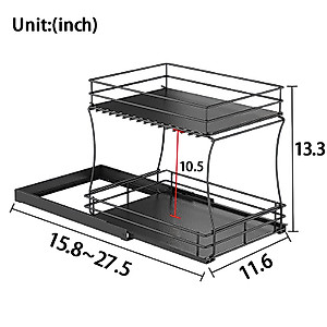 MUUBOOX Under Sink Cabinet Organizer Storage,Pull Out Cabinet Organizer with 2 Tier Pull Out Sliding Shelf with Protective Shelf Liners for Kitchen Bathroom Cabinet 11.6Wx15.8Dx13.3H-Inch (Black)