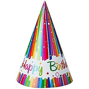 Multicolor Rainbow Ribbons Birthday Paper Party Hats (Pack Of 8) - Vibrant Paper Hats, Perfect For Kids & Adults - One Size Fits All