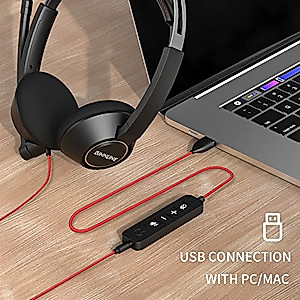 BINNUNE USB Headset with Microphone for Computer Laptop Zoom Conference Call Center, PC Office Wired Stereo Headphones Noise Cancelling Boom Mic…
