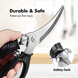 SimCoker Poultry Shears, Heavy Duty Kitchen Shears With Anti-Slip Handle & Safety Lock, Poultry Scissors for Meat, Chicken, Bone, Poultry, Spring Loaded, Dishwasher Safe (Black)…