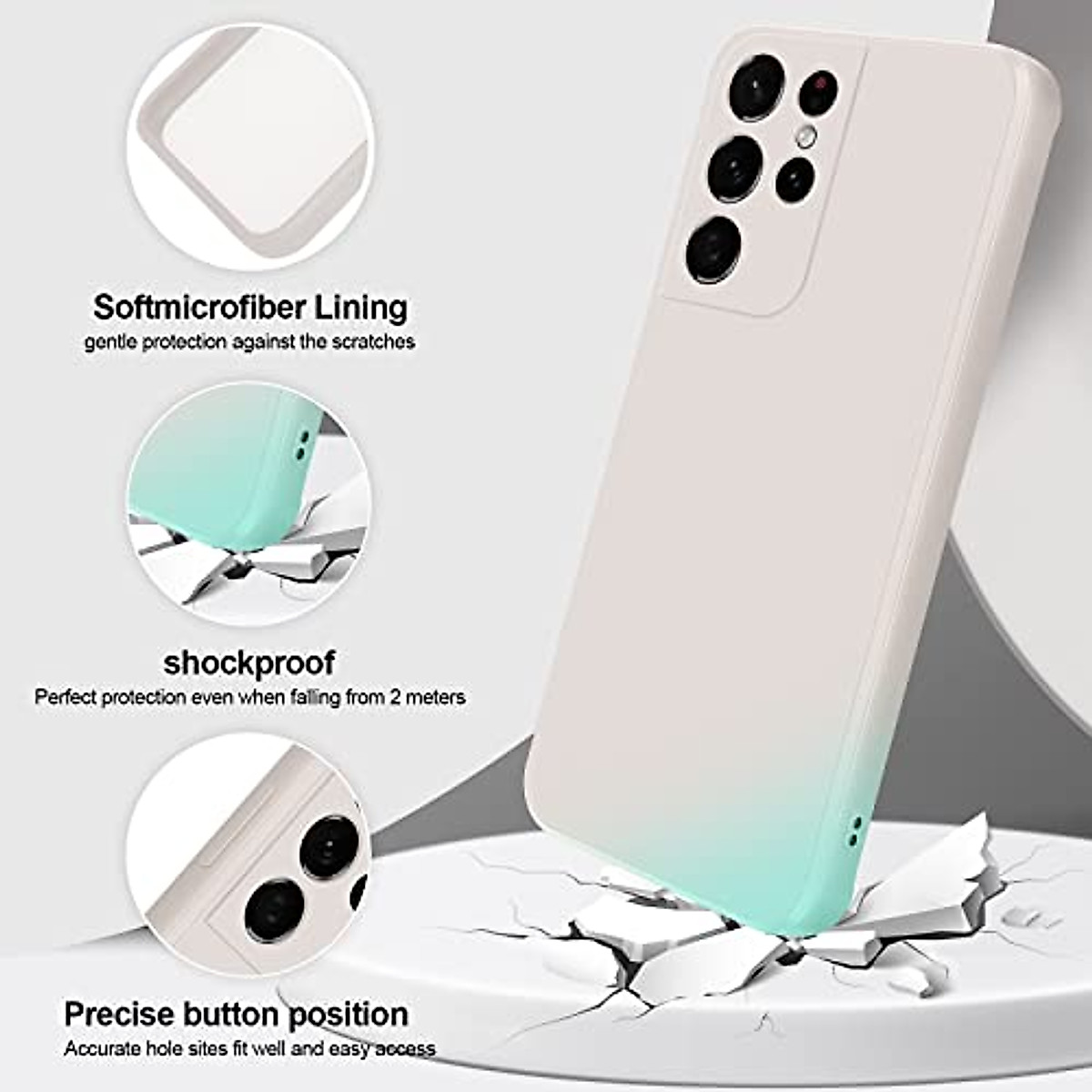 GiiYoon Silicone Case Compatible with Samsung Galaxy S21 Ultra 5G, Full Body Silky Soft Touch Phone Case with Camera Protection, Shockproof Cover with Microfiber Lining, Off White