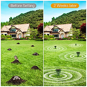 Mole Repellent for Lawns, Sonic Mole Repellent Solar Powered, Gopher Repellent Mole Trap, Screw Snake Groundhog Vole Trap Outdoor with 3 Vibration Modes Anti-Adapt, Quiet, 4pcs