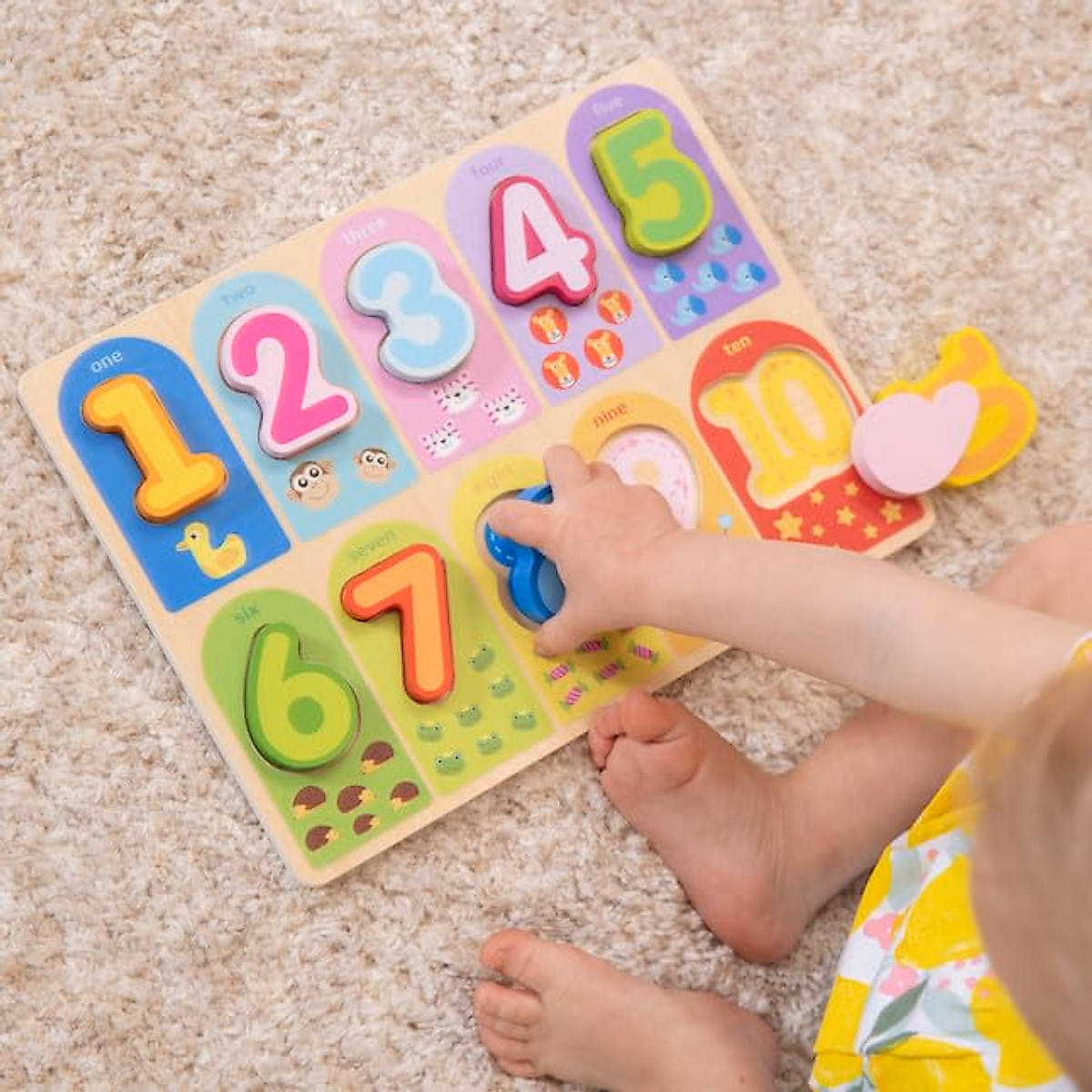 Fat Brain Toys Let's Count to 10 Puzzle - Wooden Early Learning Number Toy, 2+
