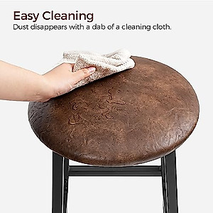 MAHANCRIS Bar Stools, 24.8 Inch PU Upholstered Breakfast Stools, Set of 2 Round Bar Chairs with Footrest, Bar Height Stools with Footrest, for Restaurant, Kitchen, Bar Counter, Rustic Brown BAHF02R01