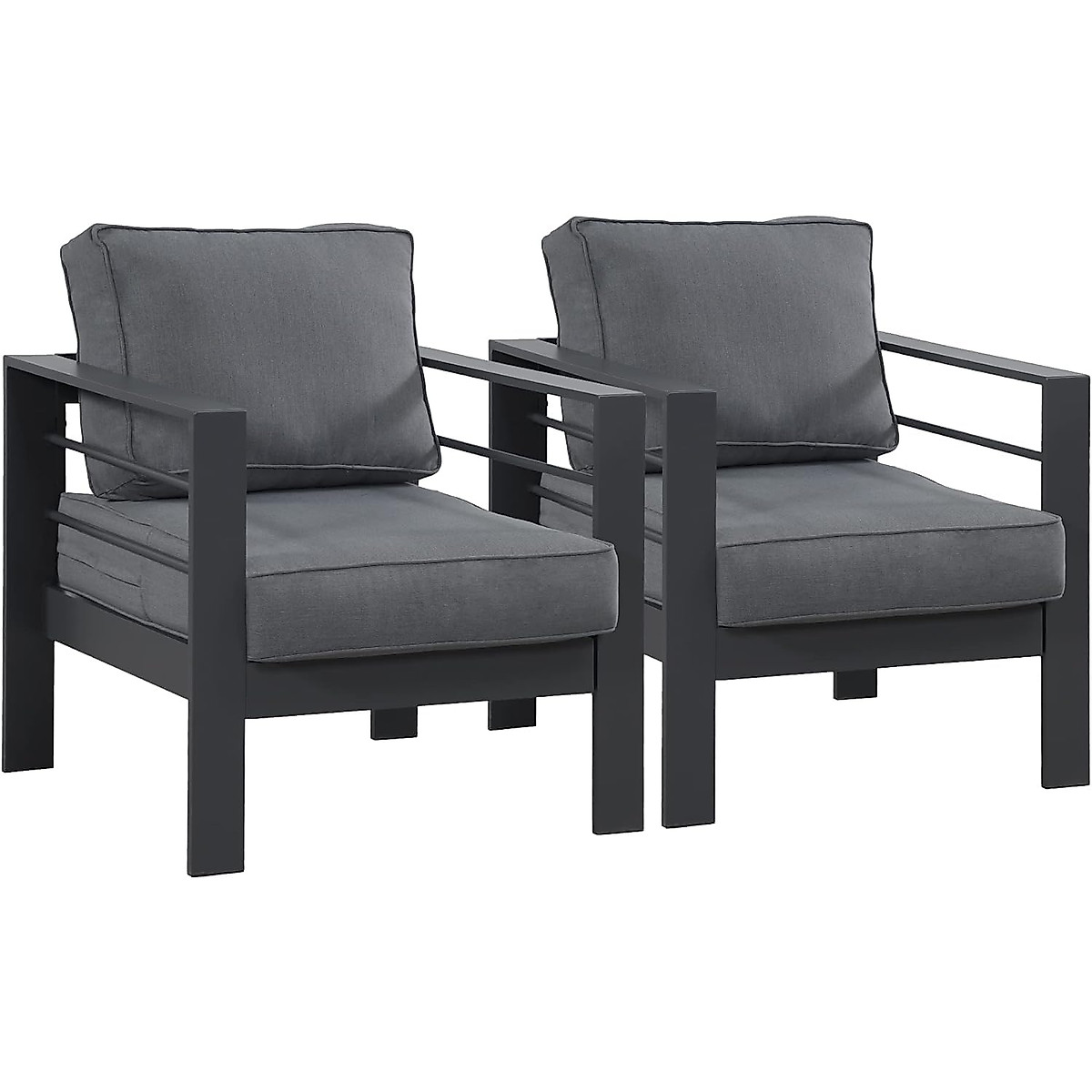 Wisteria Lane 2 Pieces Patio Furniture Aluminum Armchair, All-Weather Outdoor Single Sofa, Grey Metal Chair with Dark Grey Cushions