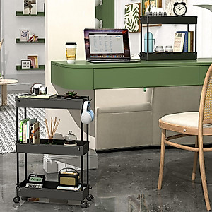 SPACEKEEPER Slim Rolling Storage Cart, 3 Tier Bathroom Storage Organizer Laundry Room Utility Cart Mobile Shelving Unit, Multi-Purpose for Kitchen Office Bathroom Laundry Narrow Places, Black