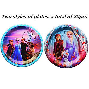 Frozen Birthday Party Supplies Set ，Frozen Party Decorations ，Frozen Party Supplies | Set includes Banner, Tablecloth, Cake Plates,follow balloons， Napkins, tattoo stickers, Serves 20Guests