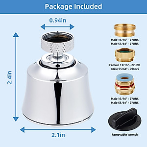 Hygie Rinse Faucet Sprayer Attachment with 4 Spray Modes, 360° Swivel Faucet Aerator Kitchen Sink Faucet Head 55/64-27UNS Famale Thread, Male Thread Adapter Included, Chrome