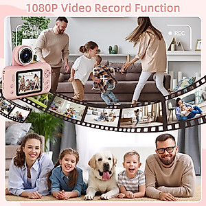 Kids Camera Girls for 3 4 5 6 7 8 9 Years Old Girls,1080P HD Video Selfie Camera with 32G SD Card Kids Digital Camera Toys for Toddler Christmas Birthday Gifts Pink