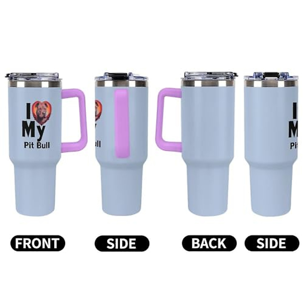 I LOVE My Pit Bull 40 Oz Car Cup Stainless Steel Travel Mug Leak-Proof Insulated Tumbler with Handle Violet-style