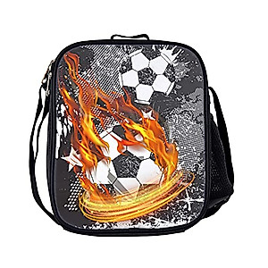 KXZOYLM Fire Soccer Backpack Cool Football School Backpacks 3 Pieces Set Camo Soccer School Bookbag with Lunch Bag And Pencil Case Casual Soccer Shoulder Bag for Boys Girls Teens