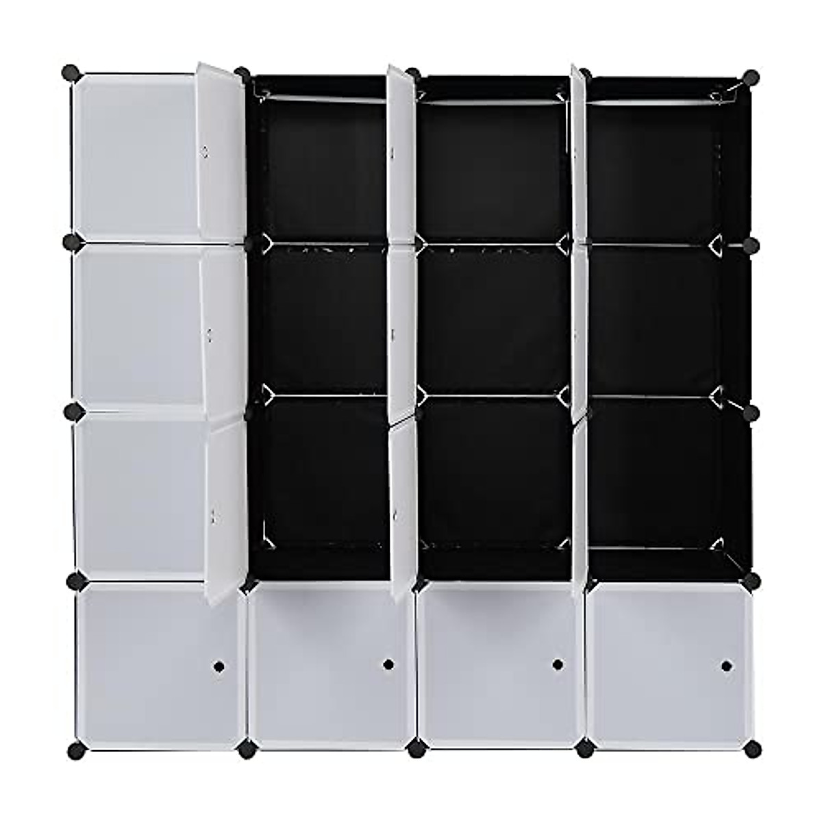 Kopokd Maximize Home Organization with Stackable Modular Shelving Closet Organizer - Plastic Storage Cubes with Hanging Rod and Wardrobe Cabinet Plus White Doors and Black Panels