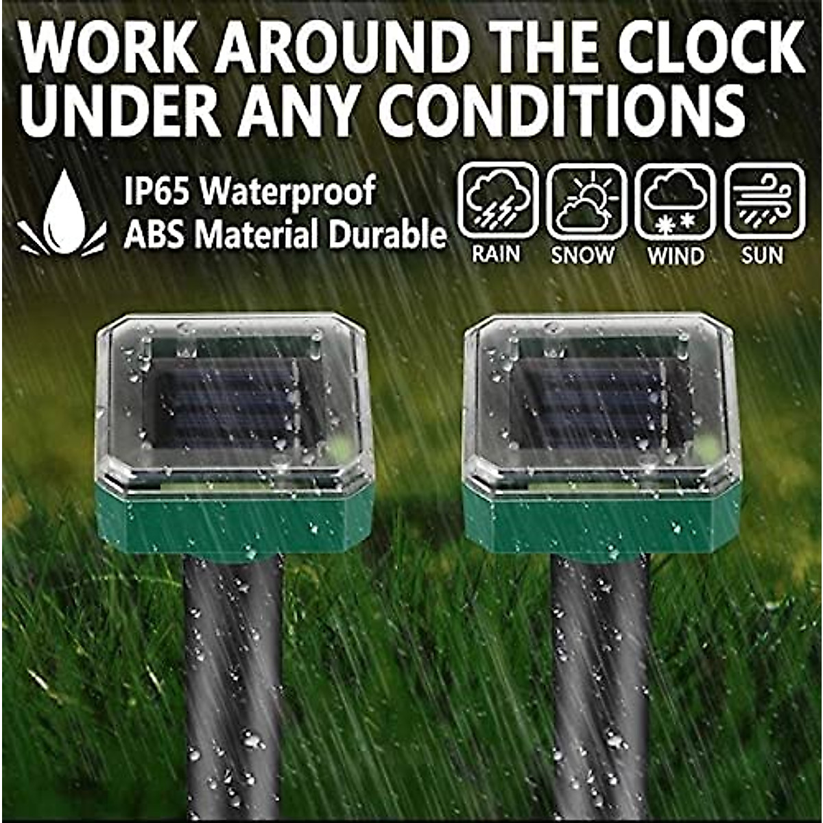 Solar Powered Mole Repellent Stakes - Safe and Quiet Ultrasonic Outdoor Pest Repellent Spike for Gopher, Vole, Groundhog and Shrews - Waterproof Outdoor Pest Deterrent for Lawn and Garden - 4 Pack