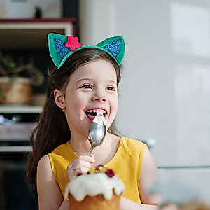 Creatoy Cat Ears Headbands, 4pcs Dollhouse Birthday Party Accessories, Flannel Cartoon Cosplay Headpiece, Glitter Hair Clips for Girls Halloween Supplies