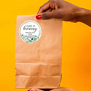 50 Greenery A Baby is Brewing Stickers - Gender Neutral Baby Shower Favor Stickers for Invitations, Candles, Popcorn, Water Bottles - 2 Inches.