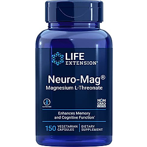 Life Extension Neuro-Mag Magnesium L-Threonate, 150 Veg Caps, Magtein Supplement for Women and Men