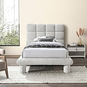 Meridian Furniture DecoCream-T Deco Collection Modern | Contemporary Twin Bed with Rich Cream Boucle Fabric and Deep Channel Biscuit Tufting, 49.25" W x 84.5" D x 45.5" H, Cream, Twin