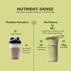 Ka'Chava Ka’Chava All-In-One Nutrition Shake Blend, Matcha, 85+ Superfoods, Nutrients & Plant-Based Ingredients, 26 Vitamins and Minerals, 25g Plant-Based Protein, 2lb