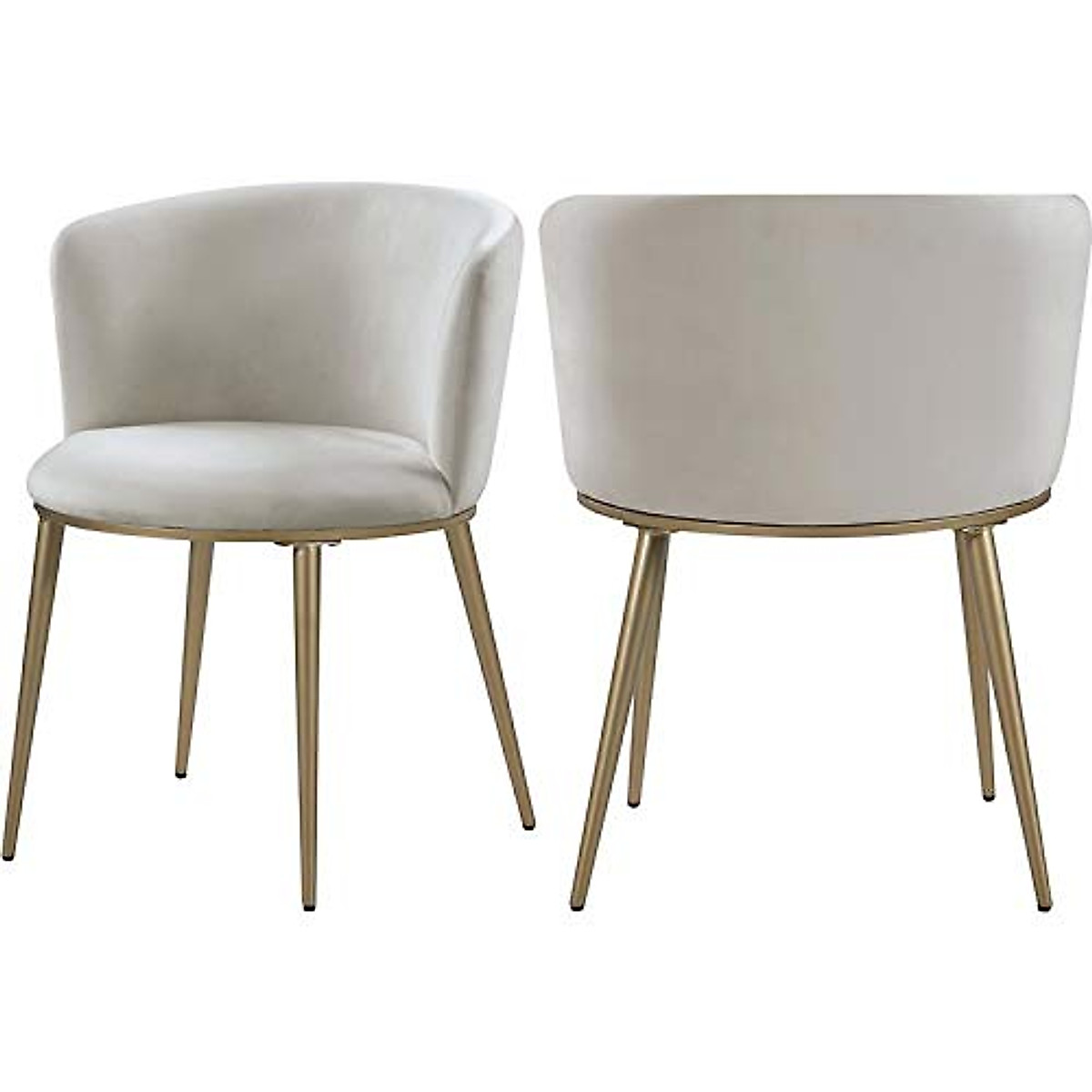 Meridian Furniture Skylar Collection Modern | Contemporary Upholstered Dining Chair with Rounded Back and Sturdy Iron Legs, Set of 2, 23.5" W x 23.5" D x 30" H, Cream Velvet, Gold